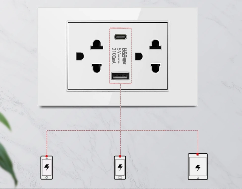 Dual American Standard Power Socket with USB Type-c