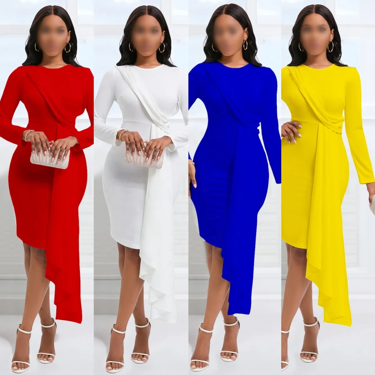 ZHEZHE Latest Design Autumn Elegant African Dress O Neck Long Sleeve ...