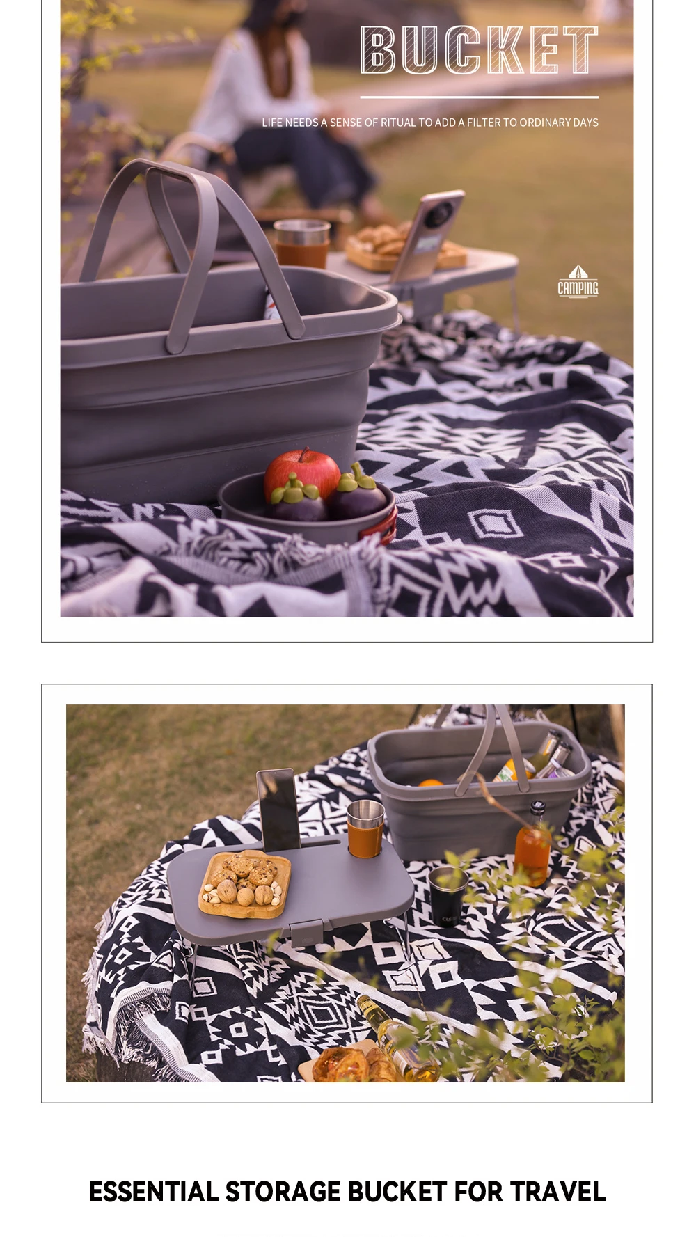 Foldable Multi-function Outdoor Camping Picnic Basket Collapsible ...