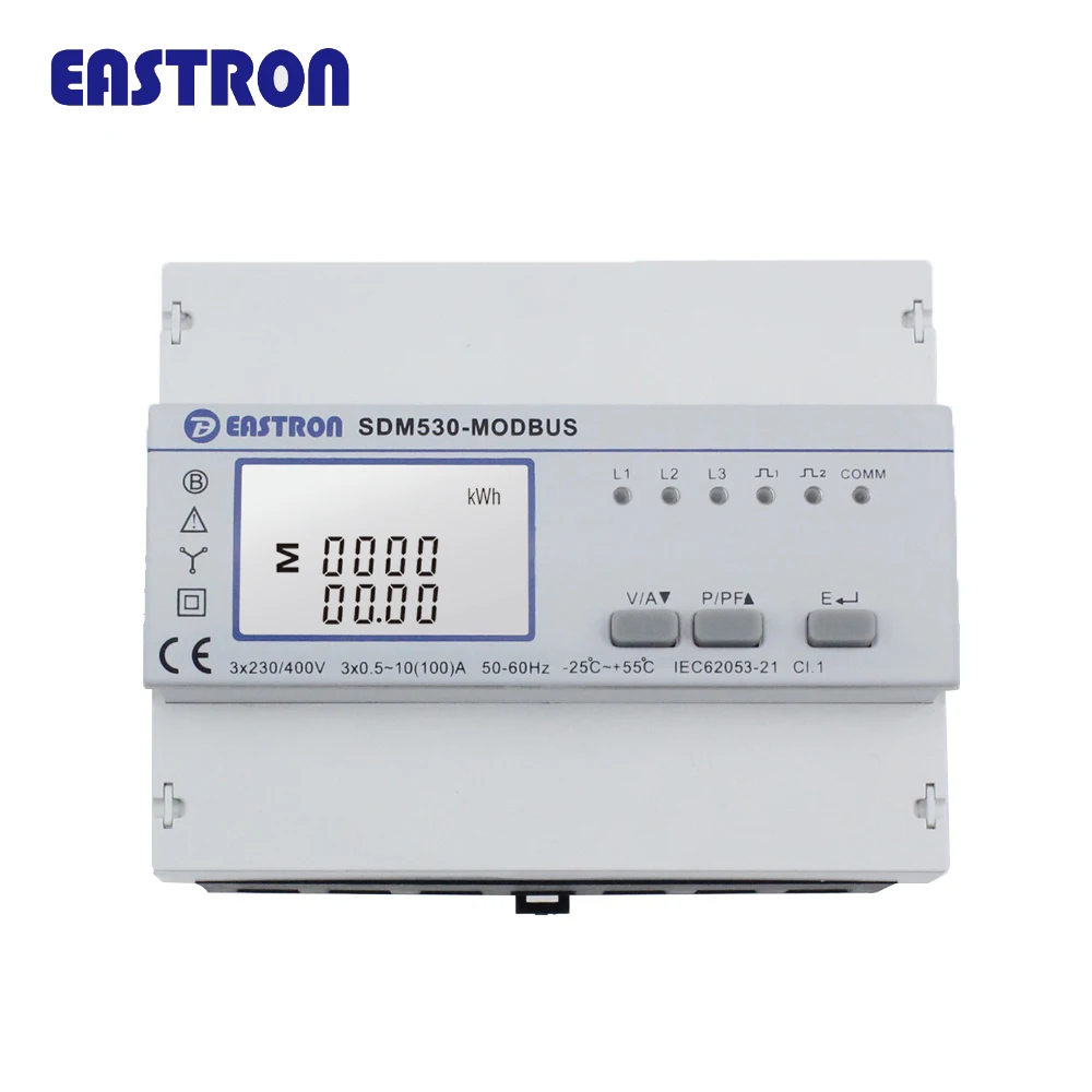 SDM530-Modbus RS485 Modbus Smart Meter, DIN Rail Multifunction Electric Meter, Three Phase ...