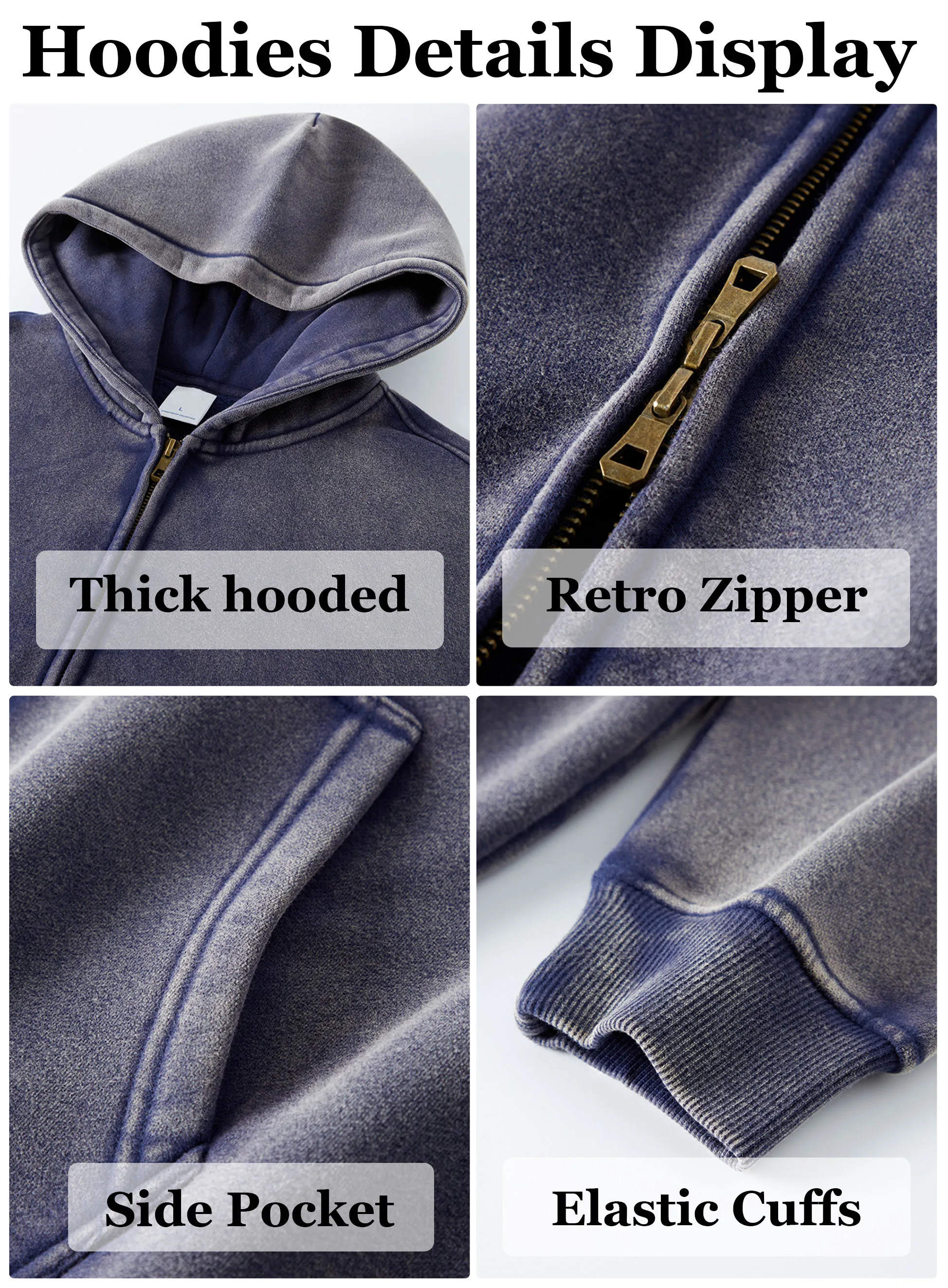 Heavyweight Custom Zip up Acid Wash Boxy Cropped Hoodies High Quality ...