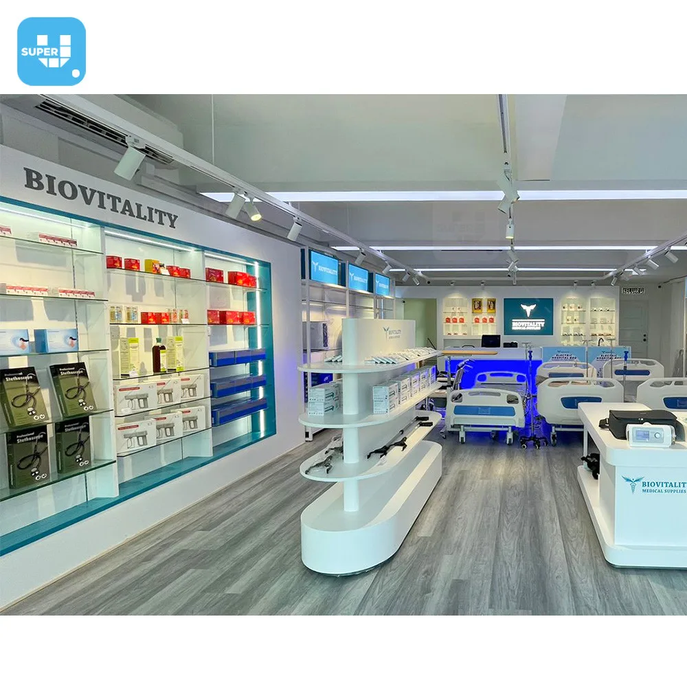 Custom MDF Pharmacy Shelves Furniture Medical Shop Interior Design ...