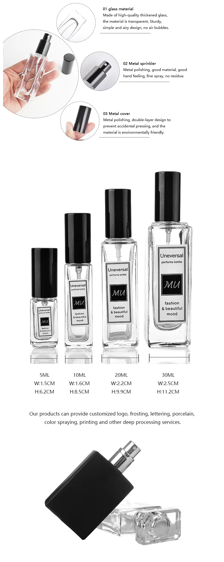 Rectangle Perfume Bottle 10ml Cosmetic Glass Spray Perfume Bottle With ...