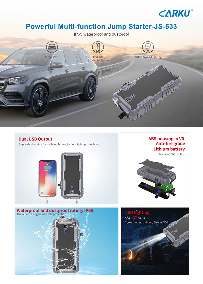 Carku High Power Best Jump Starter 1500A 10000mah Car Jump Start Multi Function Jump Starter for ...