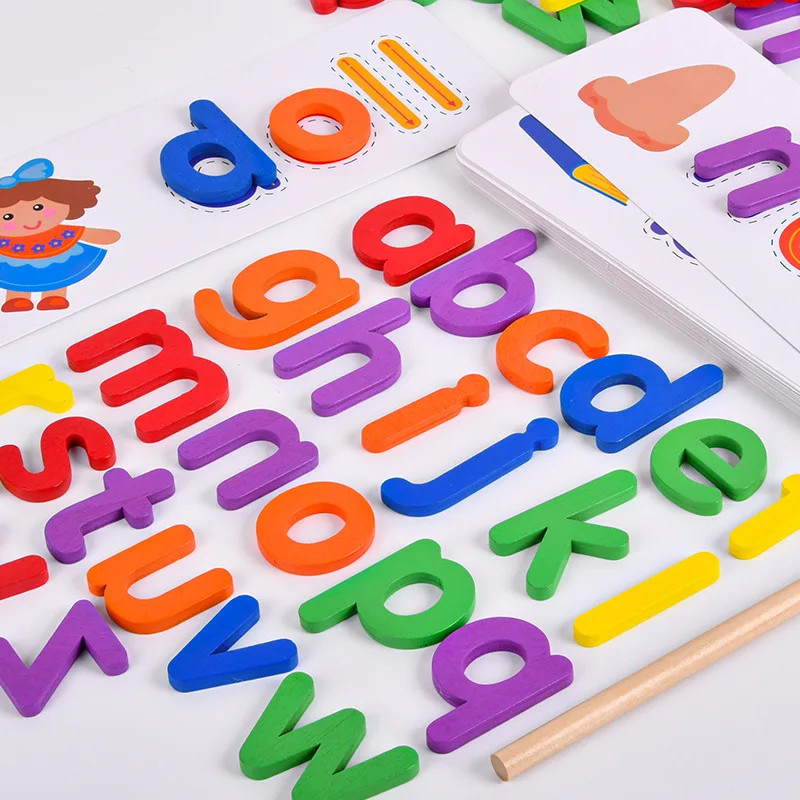 Montessori 26 Letter Blocks Flash Cards Colorful Wooden Alphabet ...