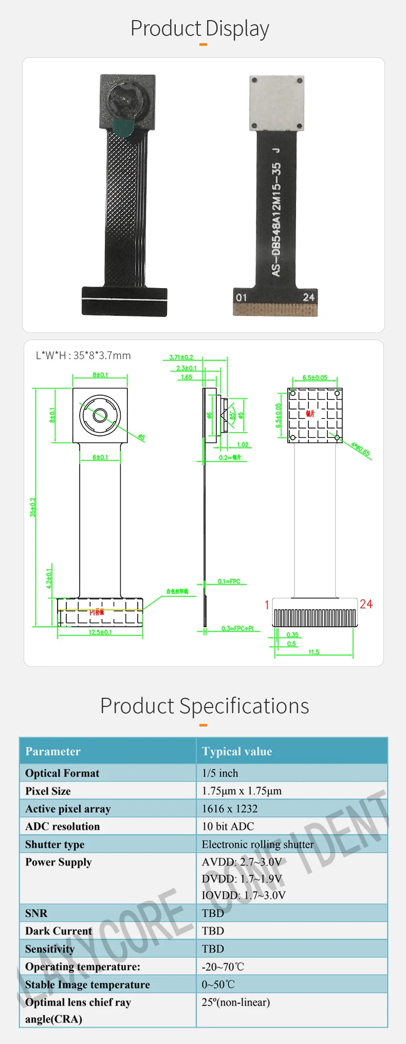 Portrait Recognition Camera Module DVP MIPI 2MP 1600x1200