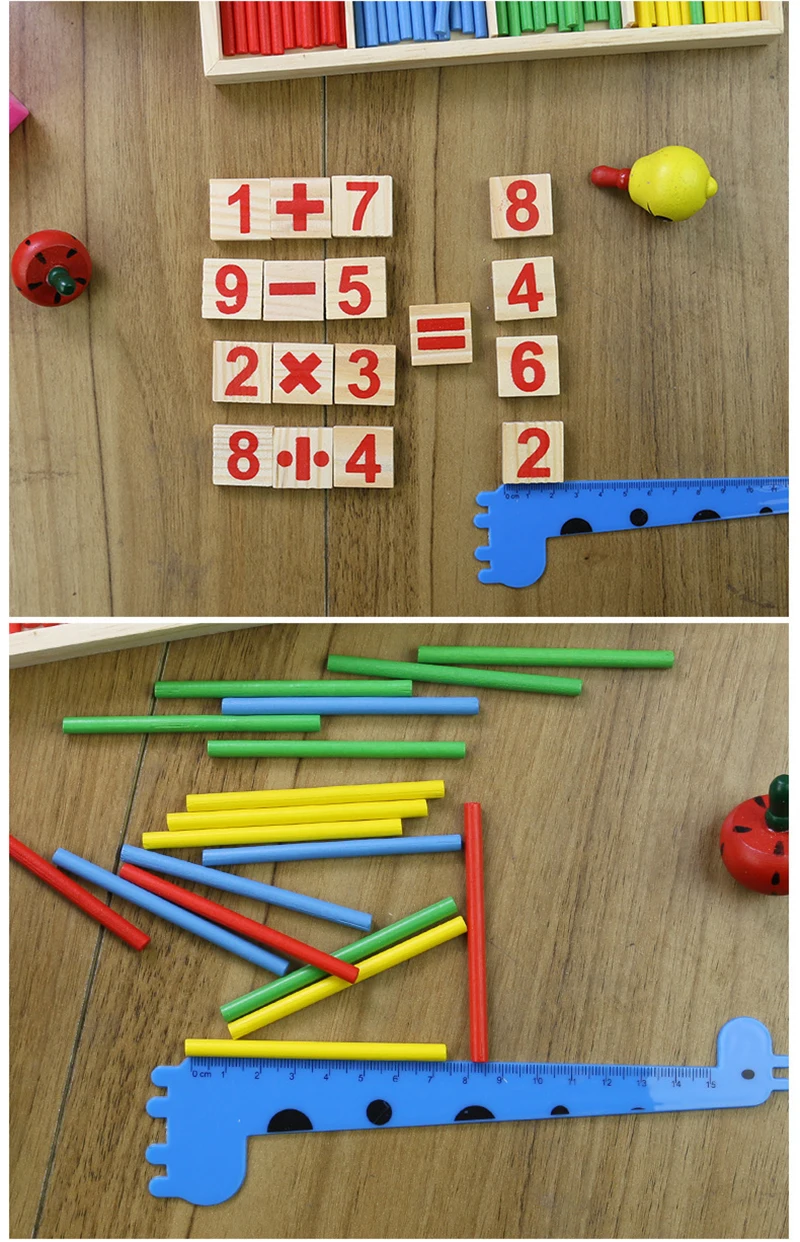 Kids Math Teaching Montessori Wooden Educational Toy,Counting Stick ...