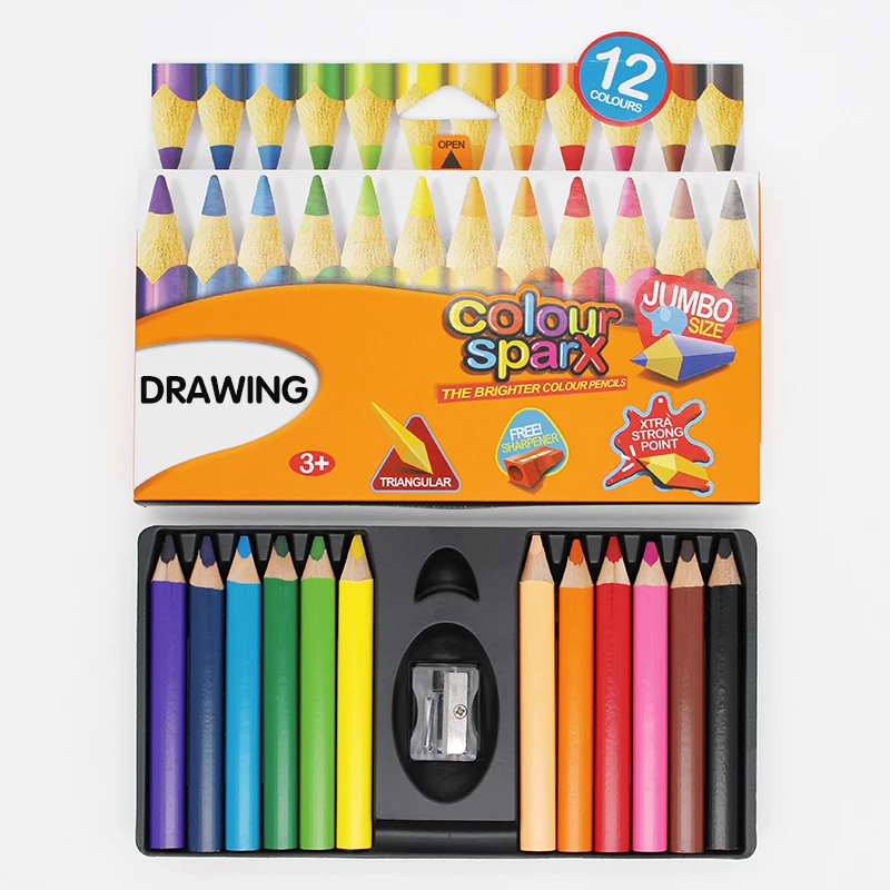School Children Coloring 12 Colors Pencil Set with Sharpener