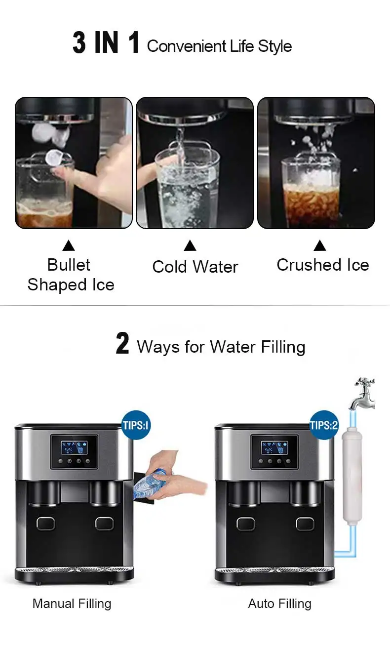 3-in-1 Automatic Ice Machine with Water Dispenser & Cube Maker