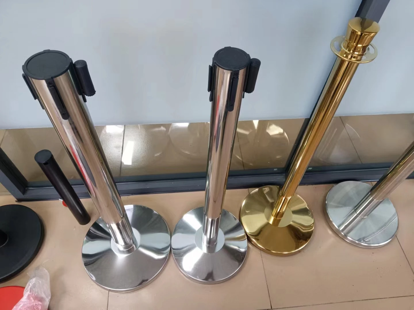 Black Gold Bollard Queue Management - Stainless Steel