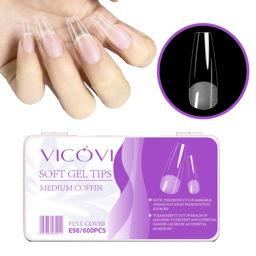 Vicovi Full Cover Extension False Nail Curved Press On Nails Soft Gel ...