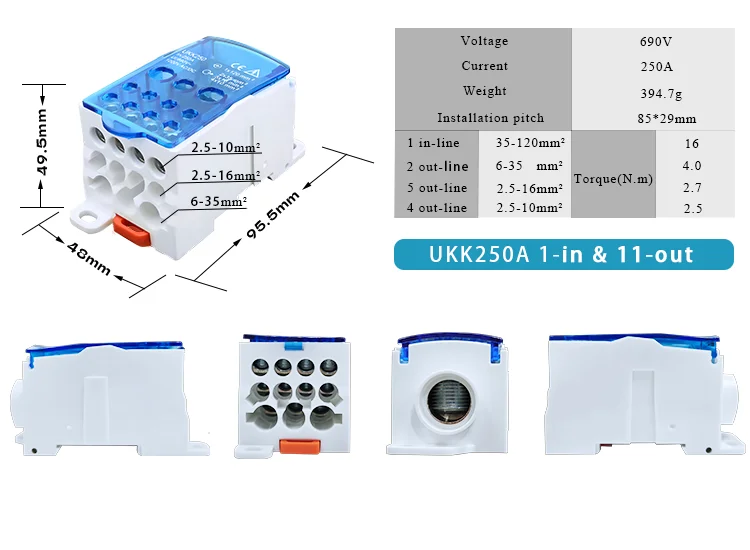 UKK 500A Single Phase Distribution Box Voltage Protector Waterproof Power Distribution Terminal ...