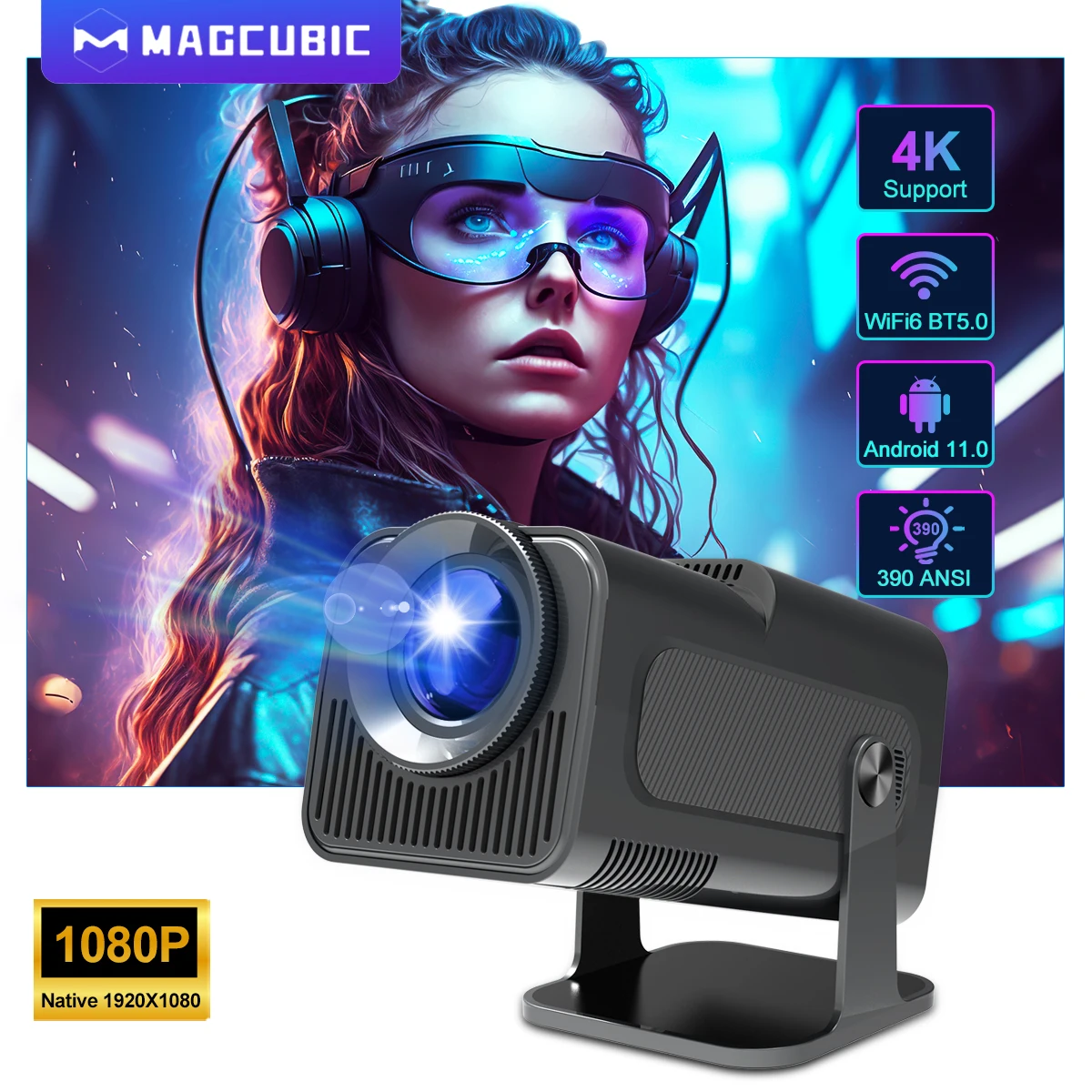Magcubic 4k Android 11 Projector Native 1080p Portable Projetor 390ansi ...