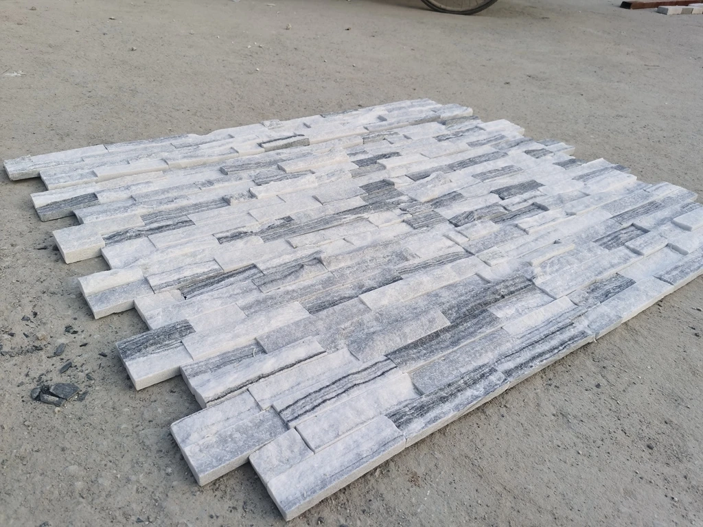 Glued Natural White Marble Grey Vein Strips Quartzite Culture Stone ...