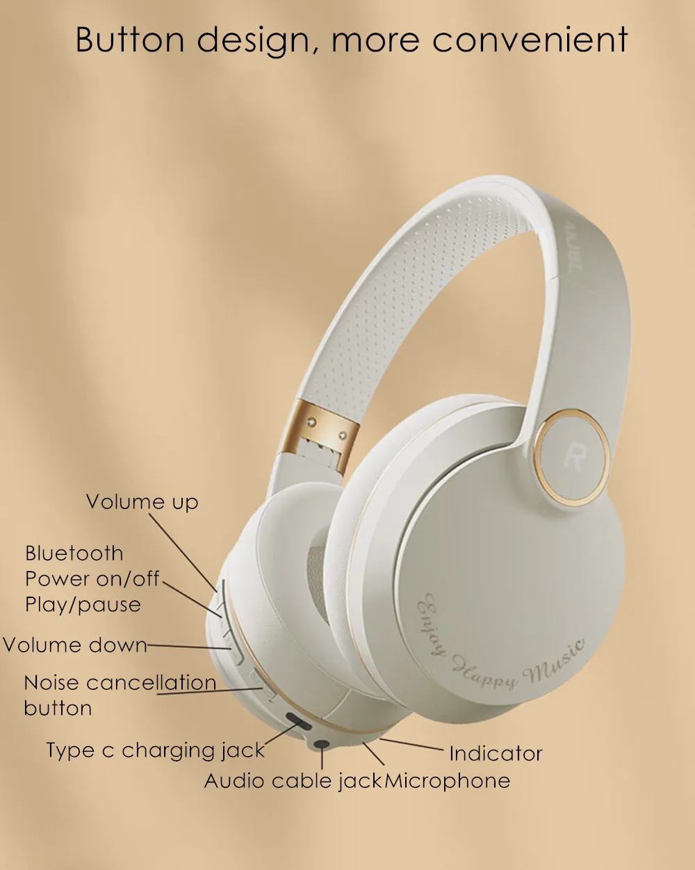 High Quality Anc Over Ear Earphones Music Gaming Wireless Bluetooth ...