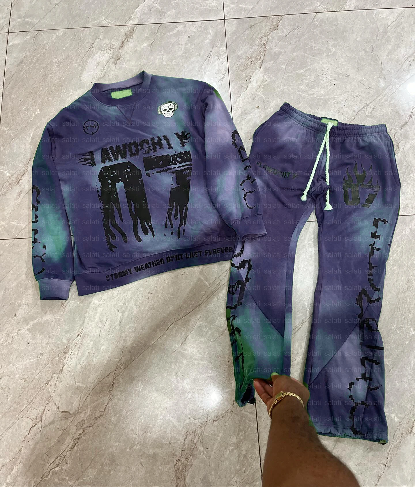 Custom Print Acid Wash Flared Tracksuit Cotton French Terry Sun Faded ...