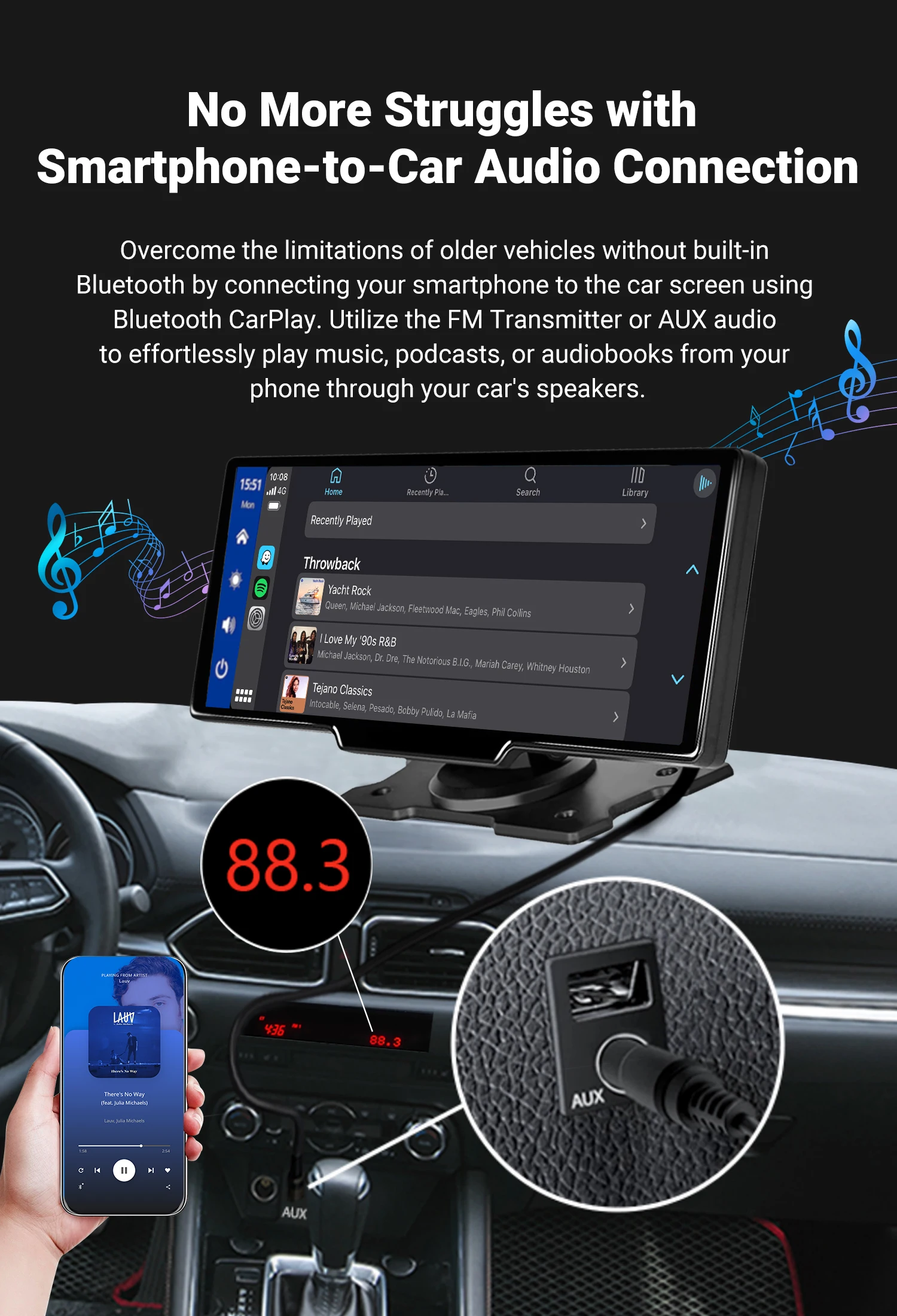Ottocast Car 10.26 Inch 4K Touch Screen Dash Cam with BT