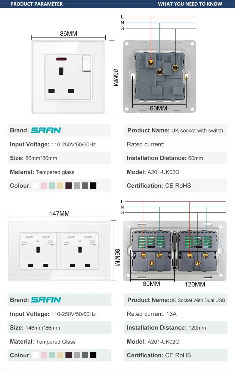 South Africa 15 Amp Electric Wall Switched Socket - SRAN