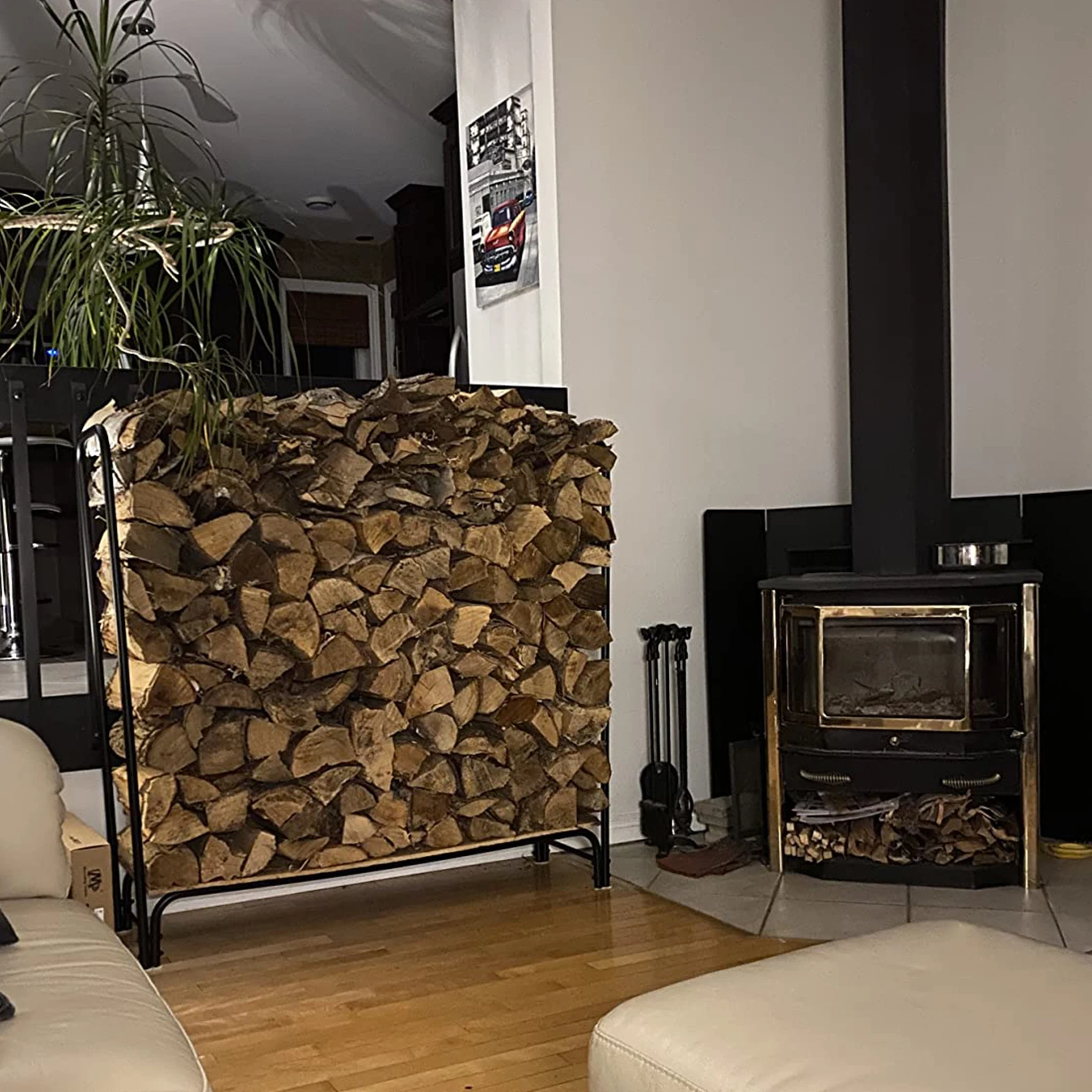 Heavy Duty Metal Wood Storage Log Holder Fire Wood Rack Shelf Outdoor ...