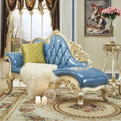 Antique European Style Living Room Solid Wood Fabric Leather Chaise ...