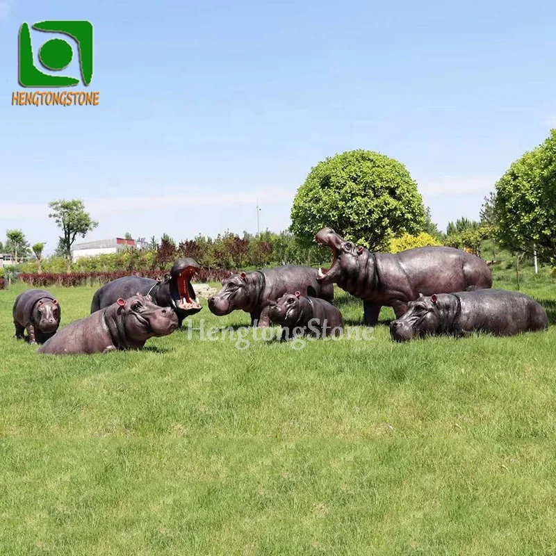 Zoo Decorative Life Size Fiberglass Brown Hippo Statue Resin Animal ...