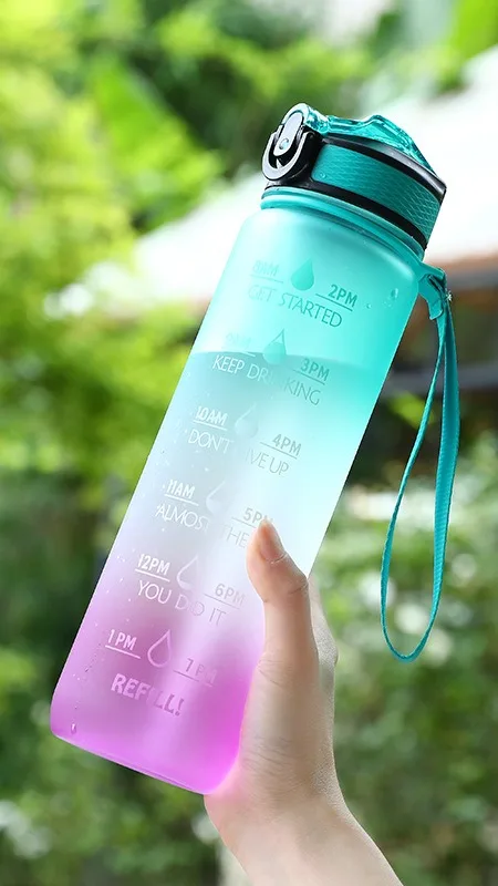 1 Liter Sport Water Bottle With Straw Cup With Time Marker Leakproof ...