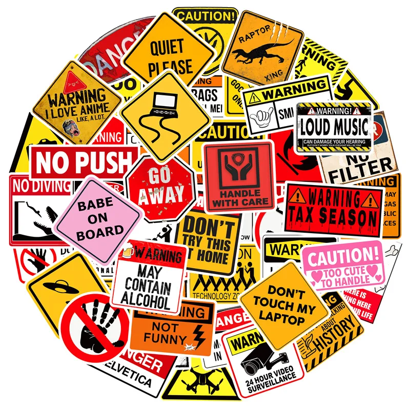 50pcs Warning Sign Sticker Collection Safty Security Notice Decal - Buy ...