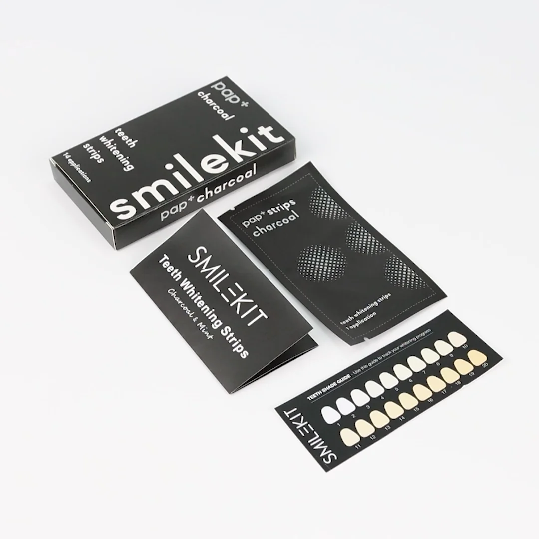 2022 Smilekit New Formula Pap Charcoal Whitening Strips Black Teeth