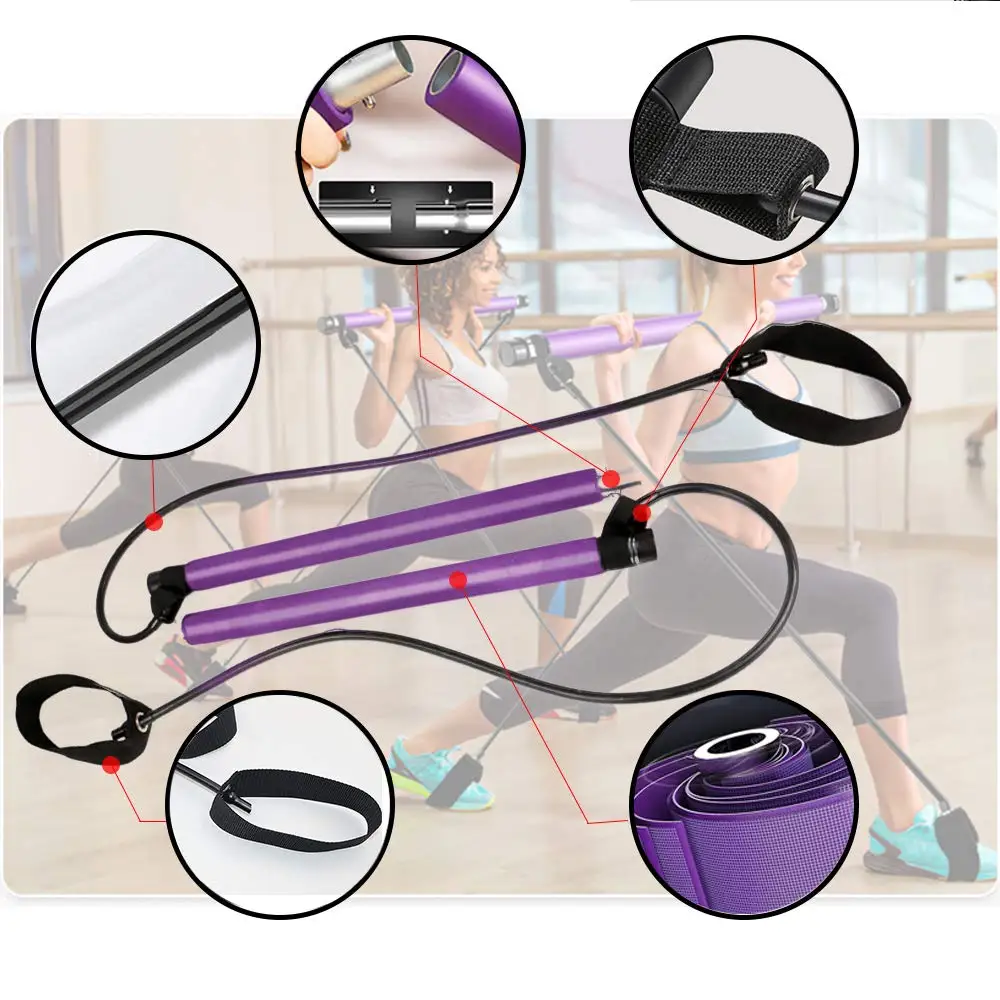 Pilates Bar with Resistance Bands Home Gym Workout Bar Portable 3 ...