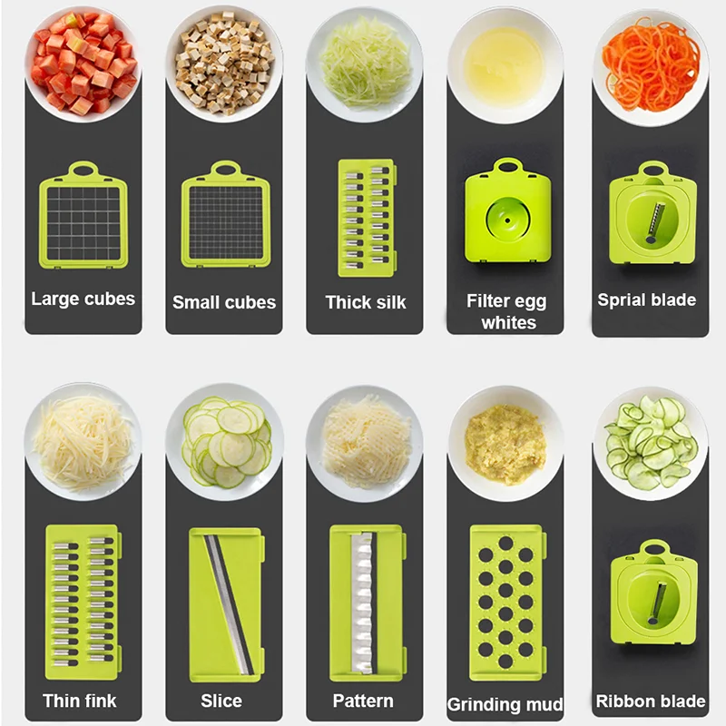 Manual Fruit Vegetable Chopper - 14 in 1 Multifunctional Tool