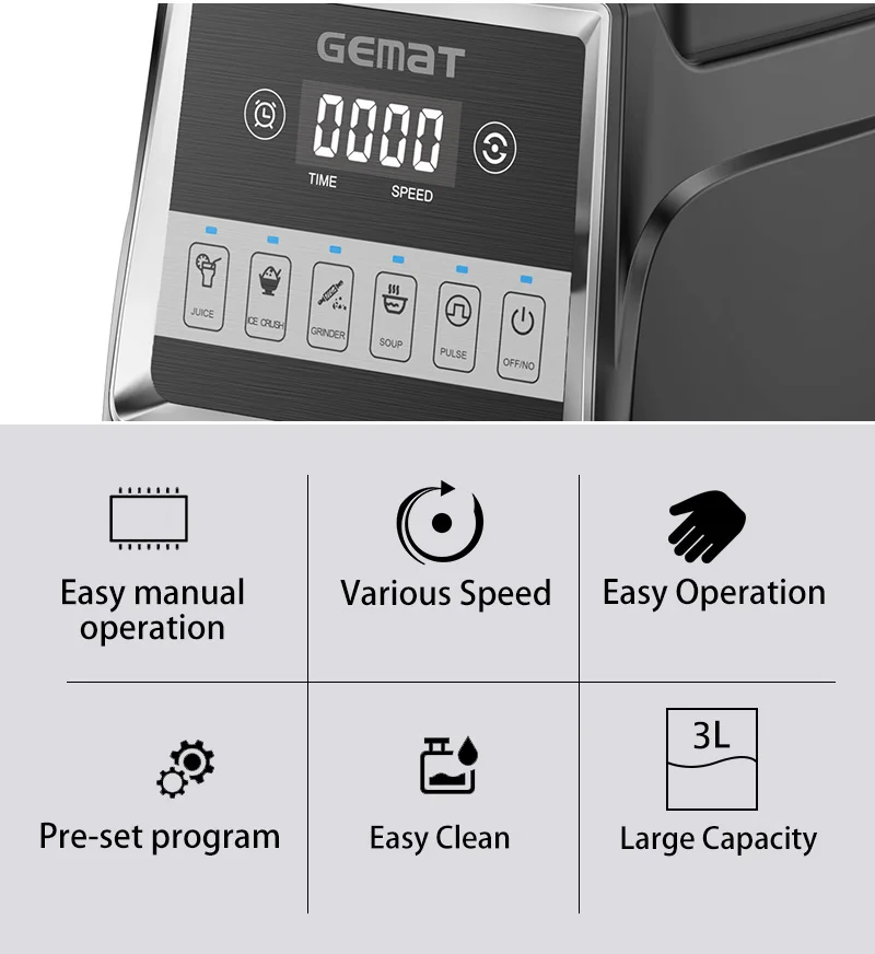 Gemat Power 3L 4L 5L Liters Industrial Touchpad Control Blender
