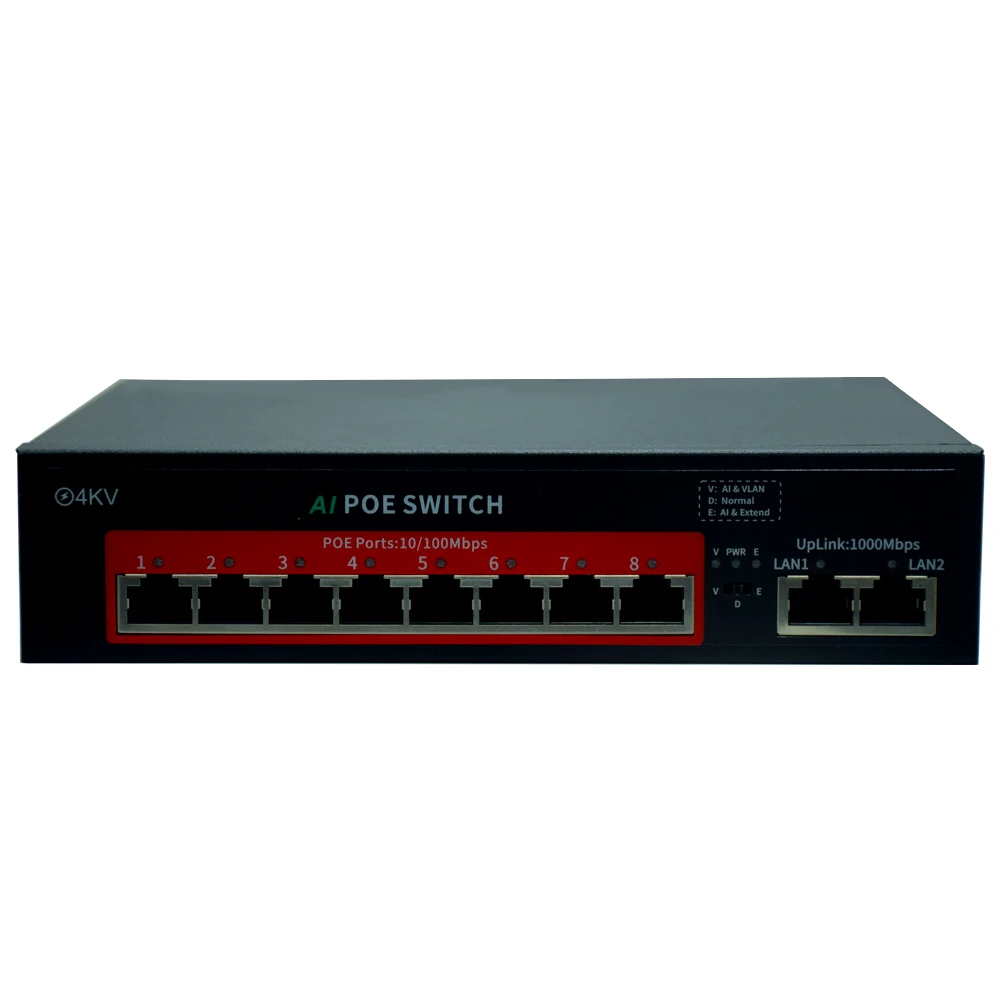8 Ports Poe Switch To Nvr 10 Port 10/100/1000mbps Switch Ten Gigabit Dc 52v Suitable Cctv Nvr ...