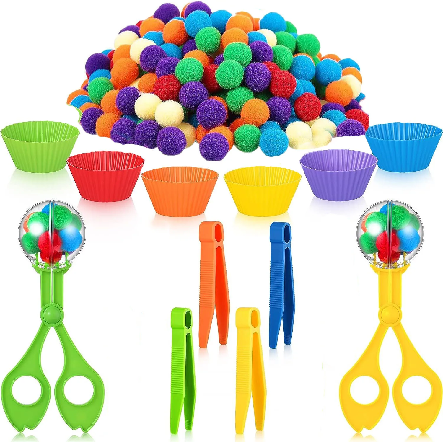 Sensory Counting Sorting Pom Pom Balls Color Sorting Cups Toys for ...