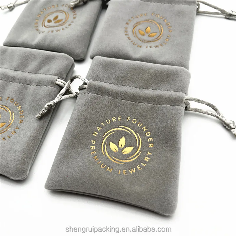 Luxury Velvet Pouches Custom Gold Stamping Logo Printed Velvet Jewelry ...