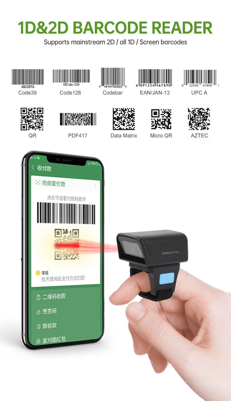 Ring Finger Wearable Scanner Android Qr Inventory Wireless Barcode ...