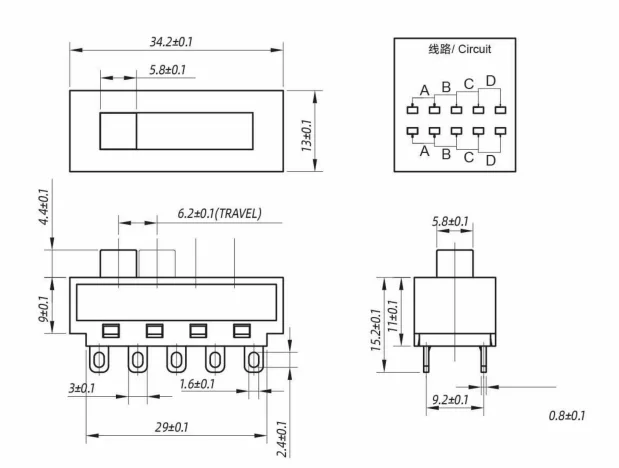 SFD-1 Single Throw 3 Position 10 Pin 10A Slide Switch for Electric Tools