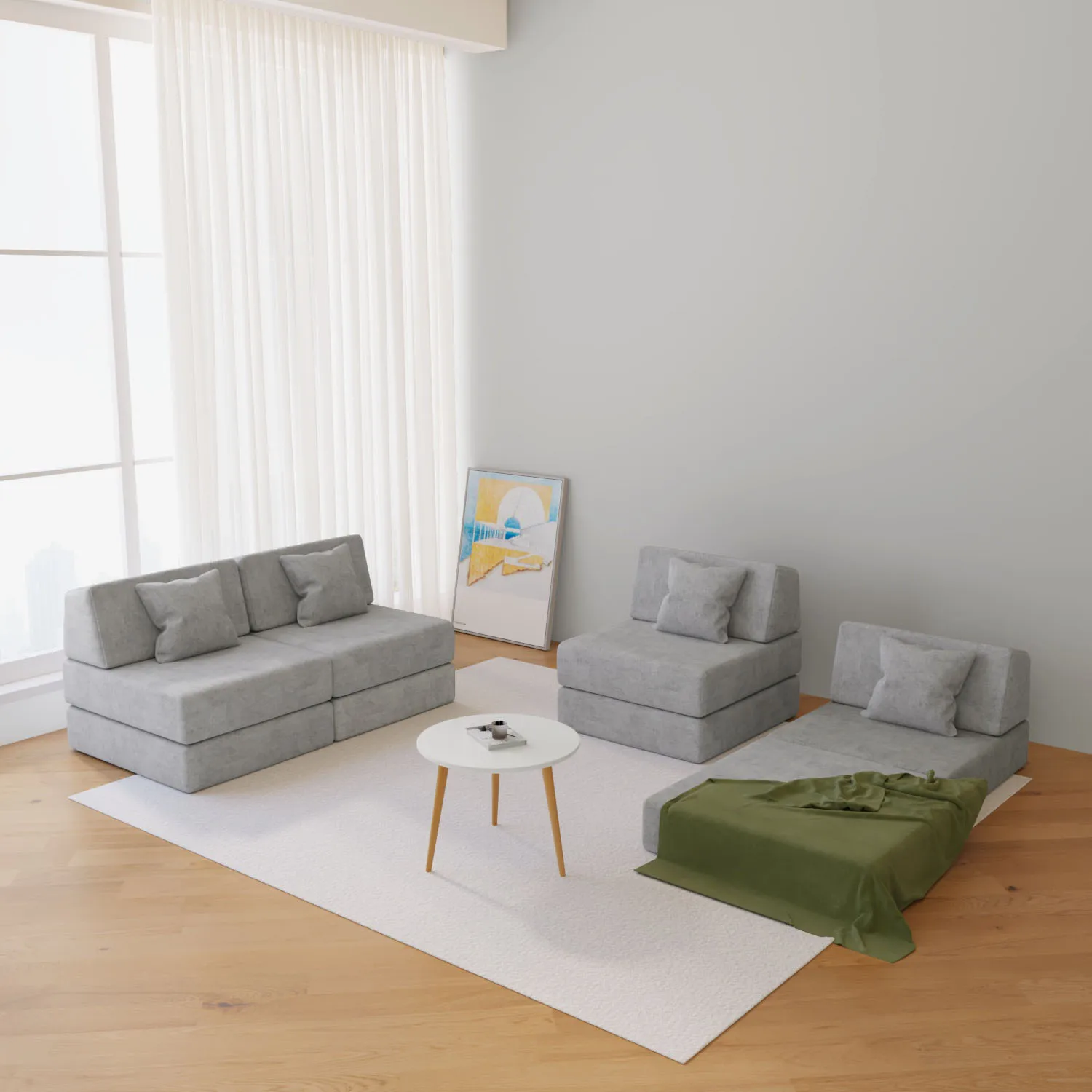 SAIEN Manufacturer Foldable Sofa Couch with Pillows Tri Folding ...