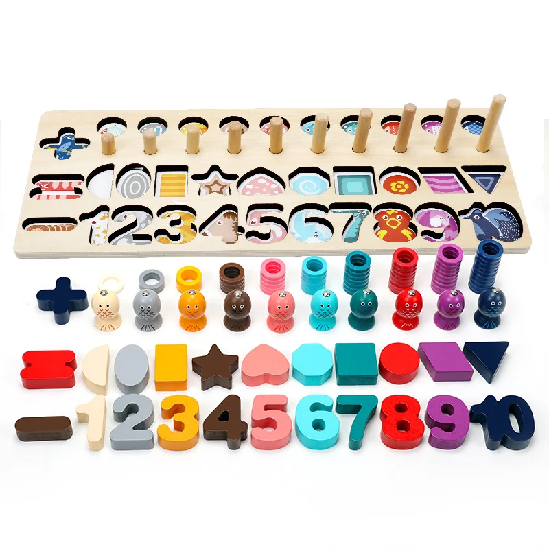 COMMIKI Montessori Educational Wooden Toys 3D Number Shape Recognition ...