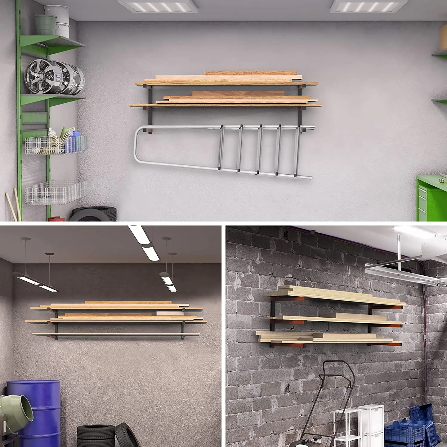 Lumber Organizer Wall Mount Wood Rack Organizer 3-level Wood Storage ...