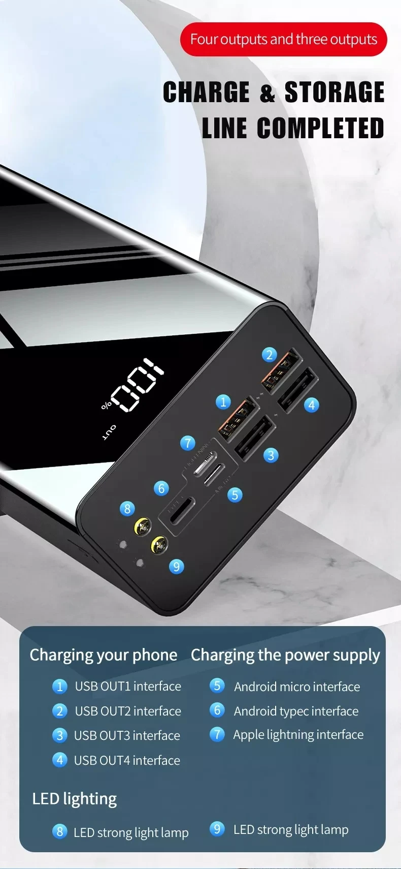 High Capacity 4 Usb Portable Outdoor Travel Charger 50000mah Power Bank ...