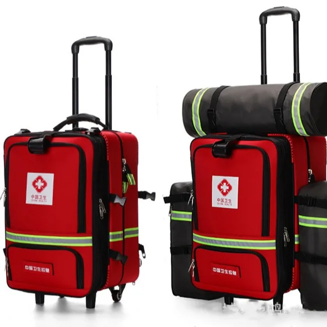 Red Rolling Earthquake Hospital Ambulance Trolley Emergency Suitcase ...