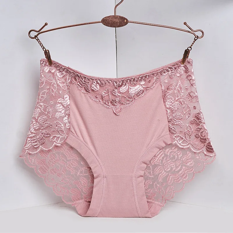 Women Lace Panties Floral Perspective Underwear Solid Color Intimates 8630
