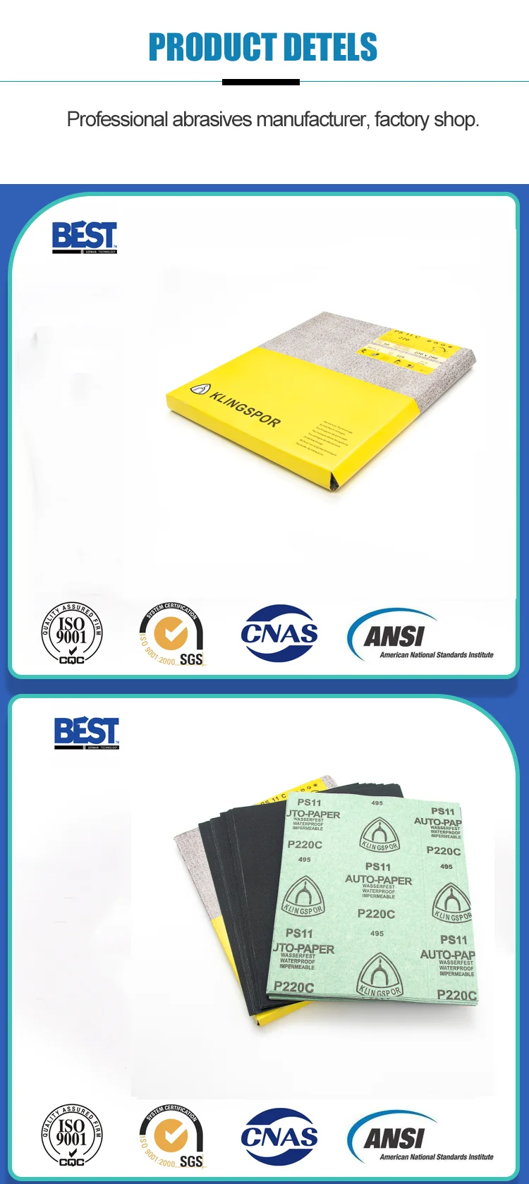 Klingspor Brand Ps11 Waterproof Silicon Carbide Kraft Paper Abrasive ...