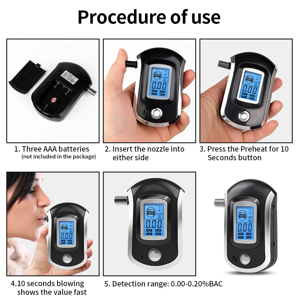 Portable Breath Alcohol Tester - Drunk Driving Analyzer