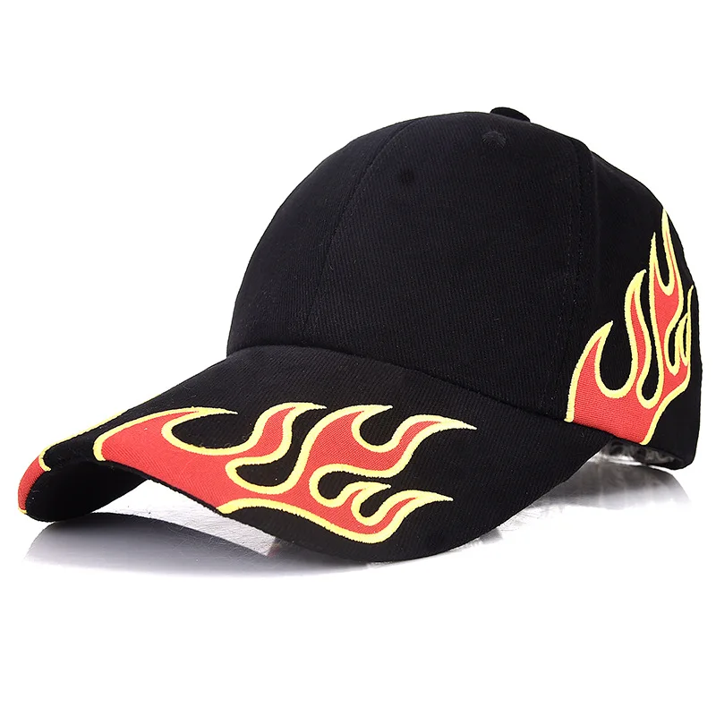 Customized Hat Full Black Hat Long Brim 10cm Flame Style Baseball Cap ...