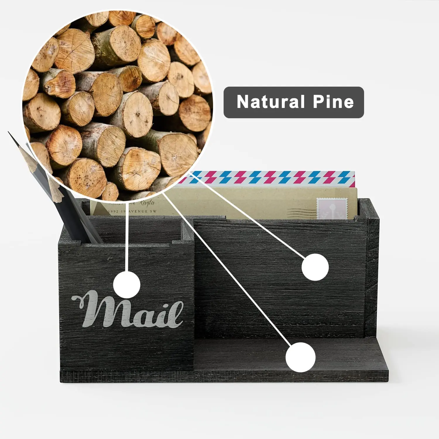 Farmhouse Mail Organizer Boxes Wood Decorative Mail Holder Countertop ...