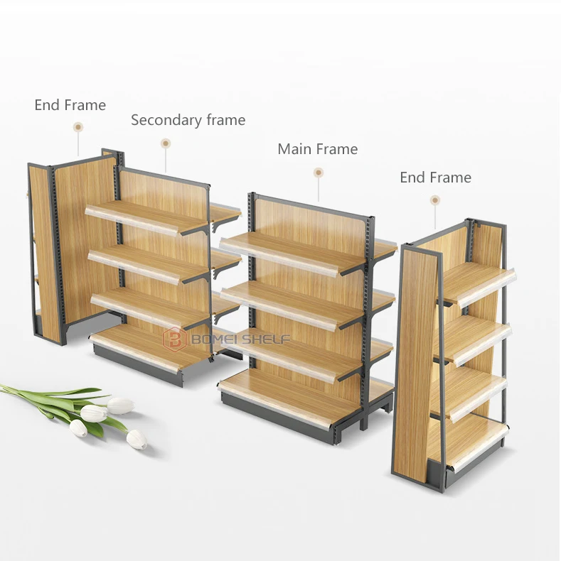 Adjustable Disassembled Convenience Store Supermarket Gondola Shelving Retail Display Rack Wood ...