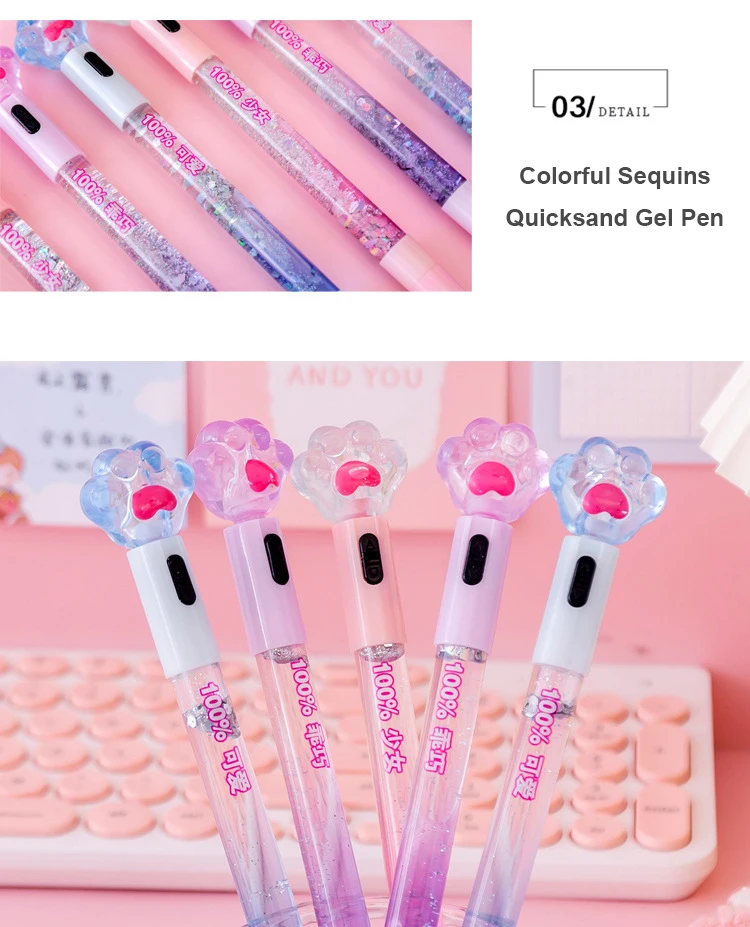 Promotional New Design Lovely Stationery Cat Paw Pens With Led Light ...