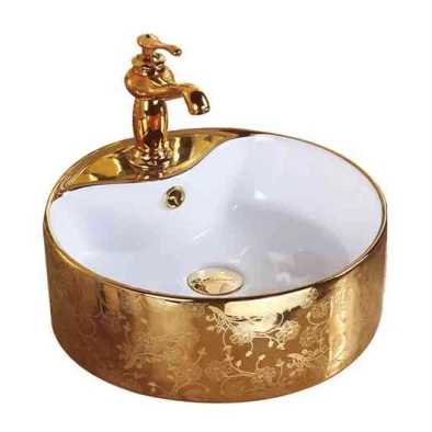 Luxurious Gold Bath Round Circular Arthritis Ceramic Basin Sinks ...