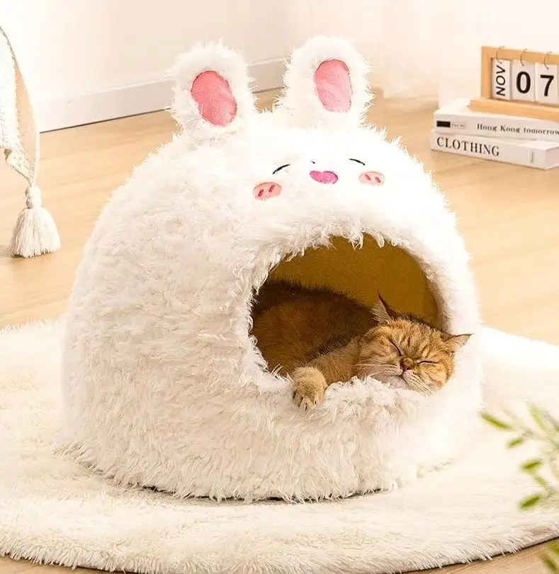 Wholesale Fluffy Cute Cat Cave Pet Dog Nest Closed Non Slip Bottom ...